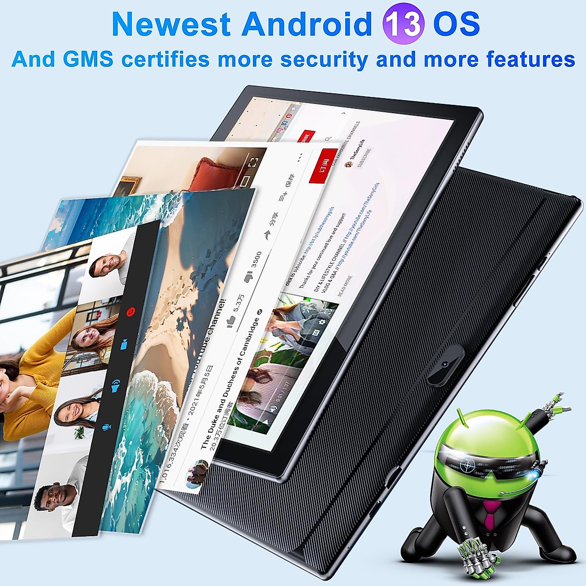 Newest 2024 Android 13 Tablet, 10.1 inch 2 in 1 Tablet with Octa-core Processor, 12GB RAM+128GB+1TB Expand, Long Lasting Battery, 2.4G/5G WiFi 6, Bluetooth 5.0, Dual Camera, Play GMS Certified