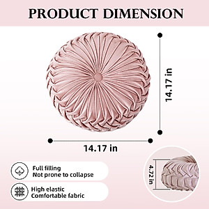 Teieas Round Throw Pillow Velvet Home Decoration Pleated Round Pillow Cushion for Couch Chair Bed Car Black