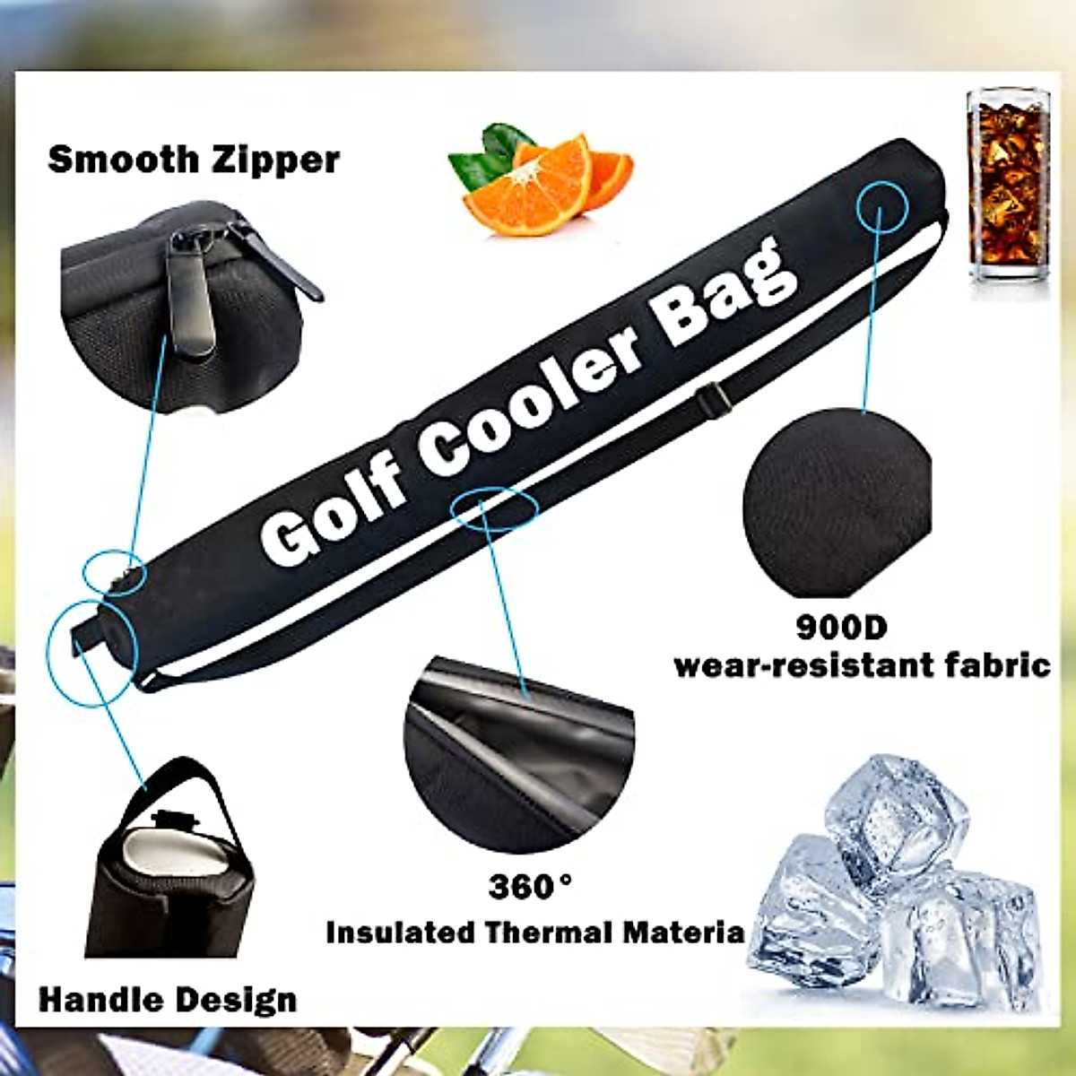 Beer Sleeve for Golf Bag, Insulated Golf Cooler Bag, 900D Wear-Resisting Fabric, Keep 6-7 Canned Beverages Cold, Golf Gifts for Men, Golf Beer Sleeve for Golf, Outdoors, Camping