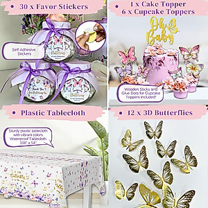195 Pc Butterfly Baby Shower Decorations for Girl with Pink and Purple Butterfly Balloon Arch Kit, Baby Girl Boxes, Backdrop, Tablecloth, Sash, Cake and Cupcake Toppers, Crown and more