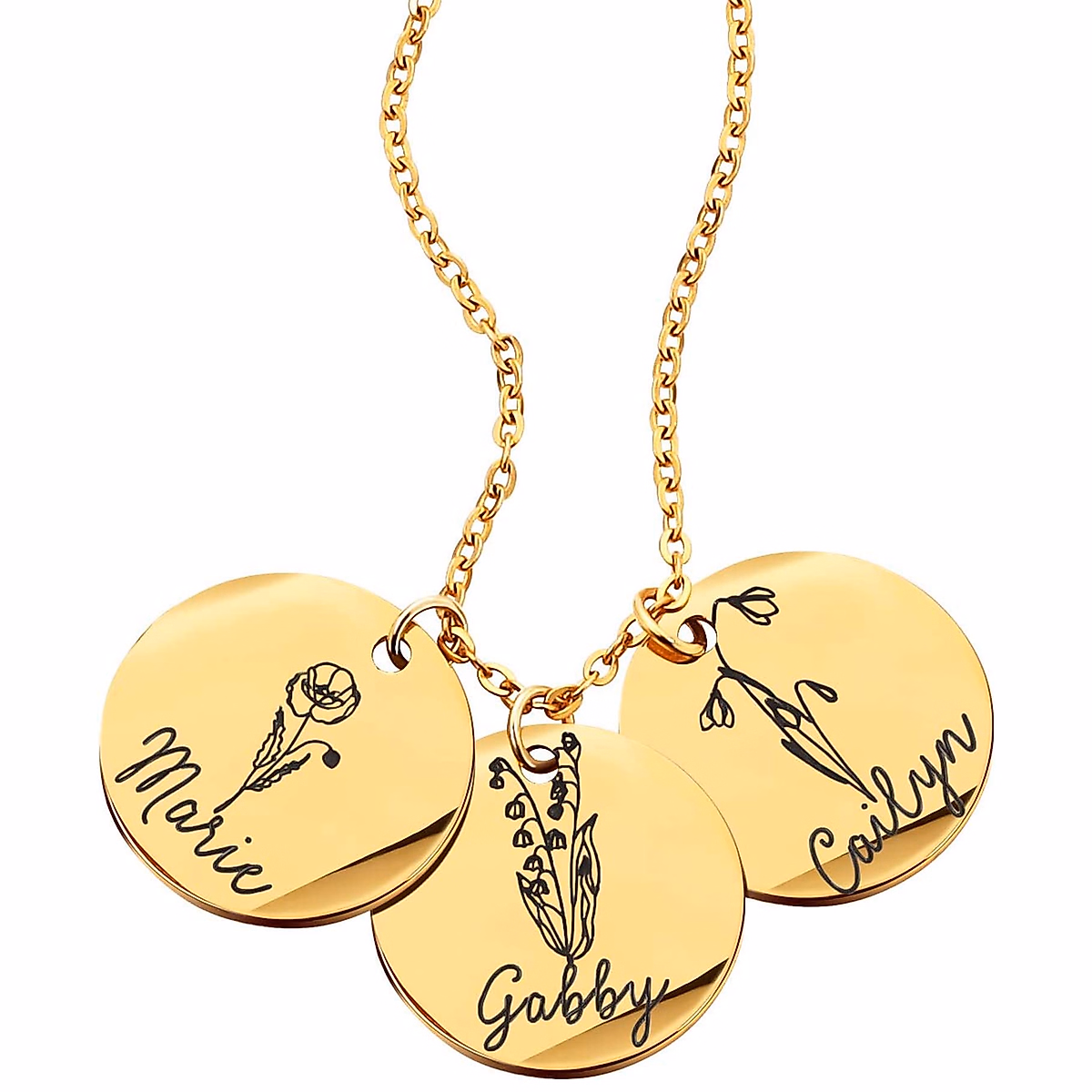 MignonandMignon Gold Personalized Gift for Her Birth Flower Necklace Name Necklace Flower Jewelry Floral Bouquet Mothers Day Gift Personalized Jewelry - LCN-FL-G