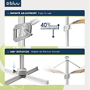 BLUU BANQUET 12ft 2-Tiers Aluminum Patio Umbrella Cantilever Offset Umbrella 60 Month Fade Resistance & UV Protection Outtra Recycled Fabric, 360 Rotation Aluminum Pole with Cross Base（Cream Beige）