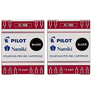 Pilot Namiki IC100 Fountain Pen Ink Cartridge, Black, 12 Cartridges per Pack (Pack of 2)