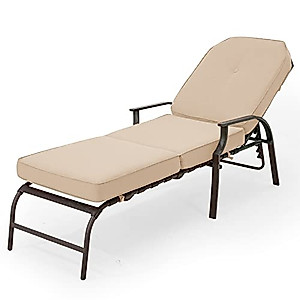 U-MAX Adjustable Outdoor Chaise Lounge Chair Patio Lounge Chair Recliner Furniture with Armrest and Cushion for Deck, Poolside, Backyard (Beige)