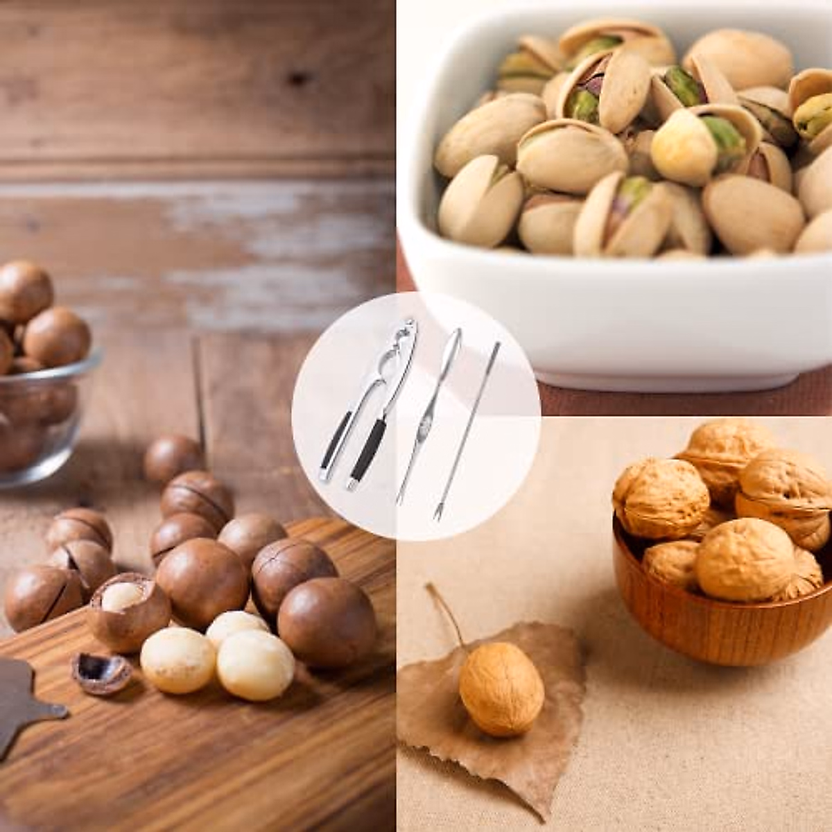 LOCEAST 1 PCS Nut Crackers Heavy Duty Walnut Cracker with Non-Slip Handle Nut Crackers Tools with 2 PCS Forks Nutcracker Pecan Walnut Plier Clip Tool