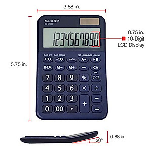 Sharp Elm335bbl Desktop Calculator, 10-Digit LCD, Blue