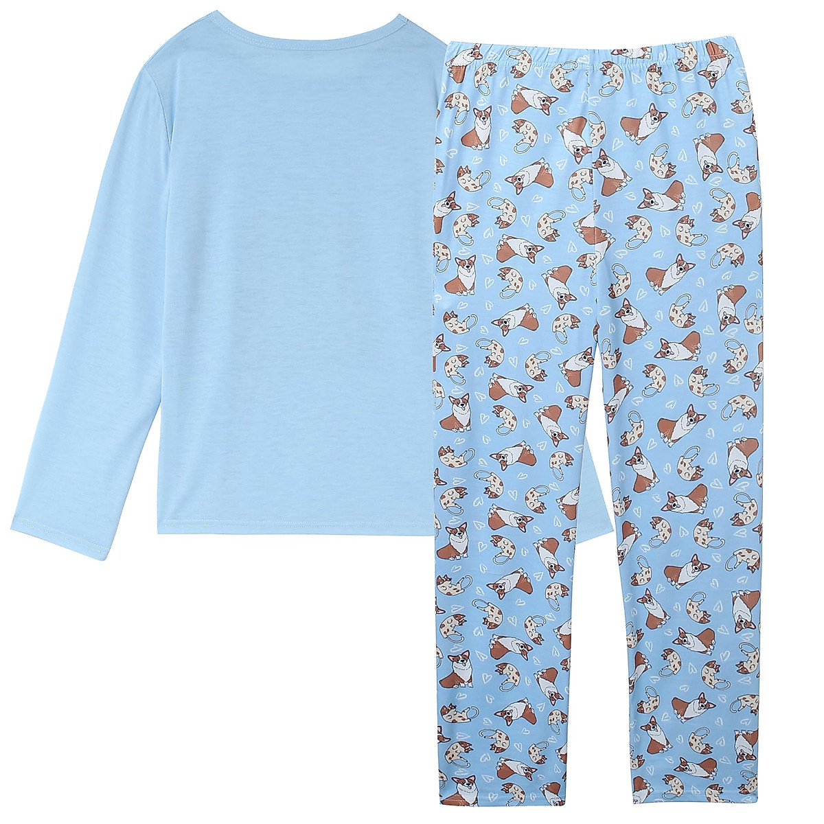 Vopmocld Big Girls Cartoon Corgi and Cat Pajamas Cute Patterns Sleepwear 2PCS Long Sleeve Long Pants Jammies Loungewear, Corgi/Cat, 14