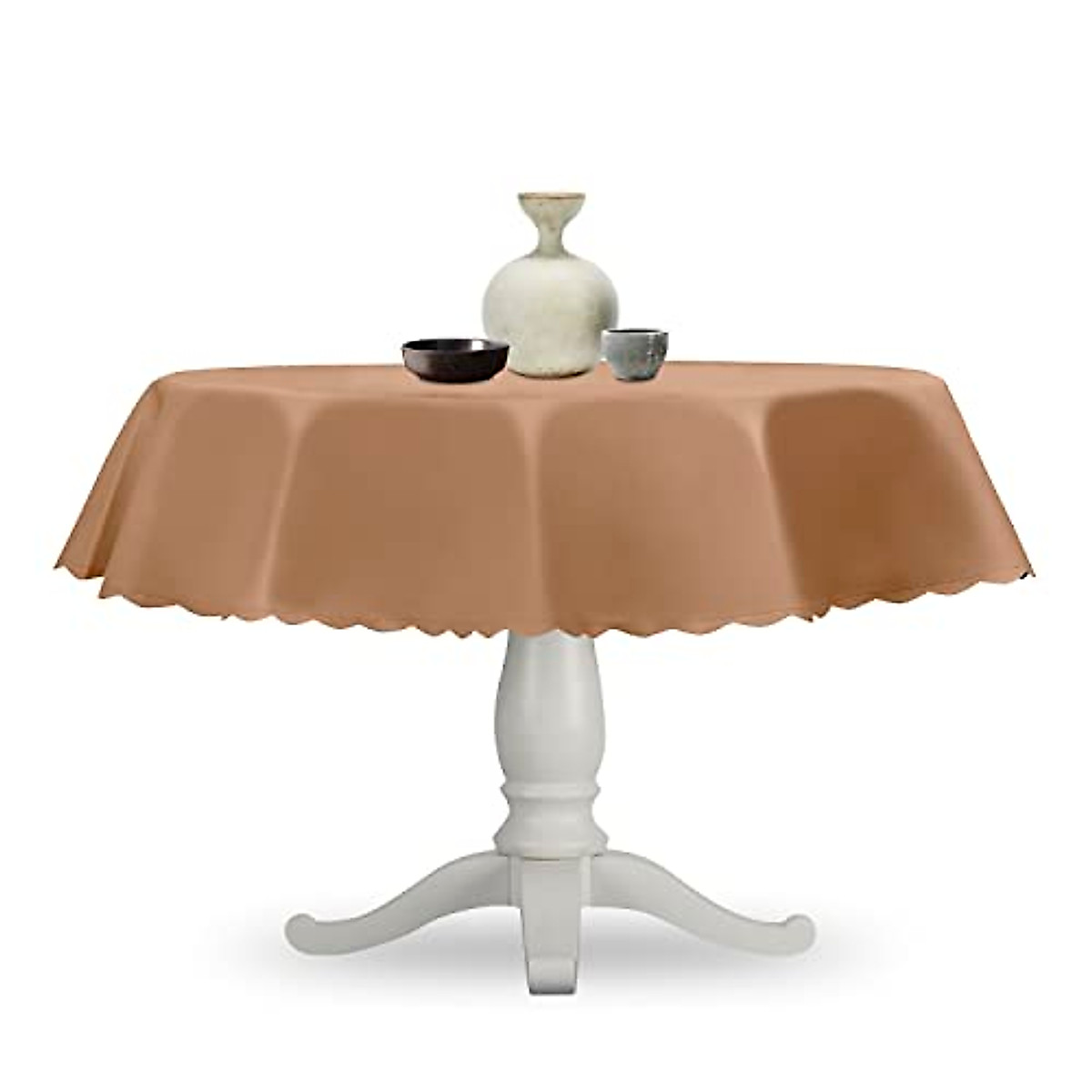 Brite Tools Premium Leather Splat Mat Under High Chair 52” Anti-Slip Bonded Suede Backing Wipeable Waterproof Stain Spill Resistant Floor Cover Portable Baby Drop Table Cloth Blanket (Brown (Round))