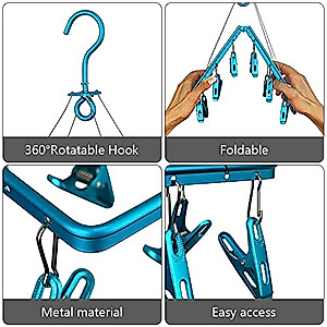 KANGCAI Underwear Hangers for Drying Metal Clothes Drying Rack, Laundry Drying Racks,Drying Racks, Foldable Laundry Clips,Small Drying Clothes, pins, Clips for Apartments （Blue）