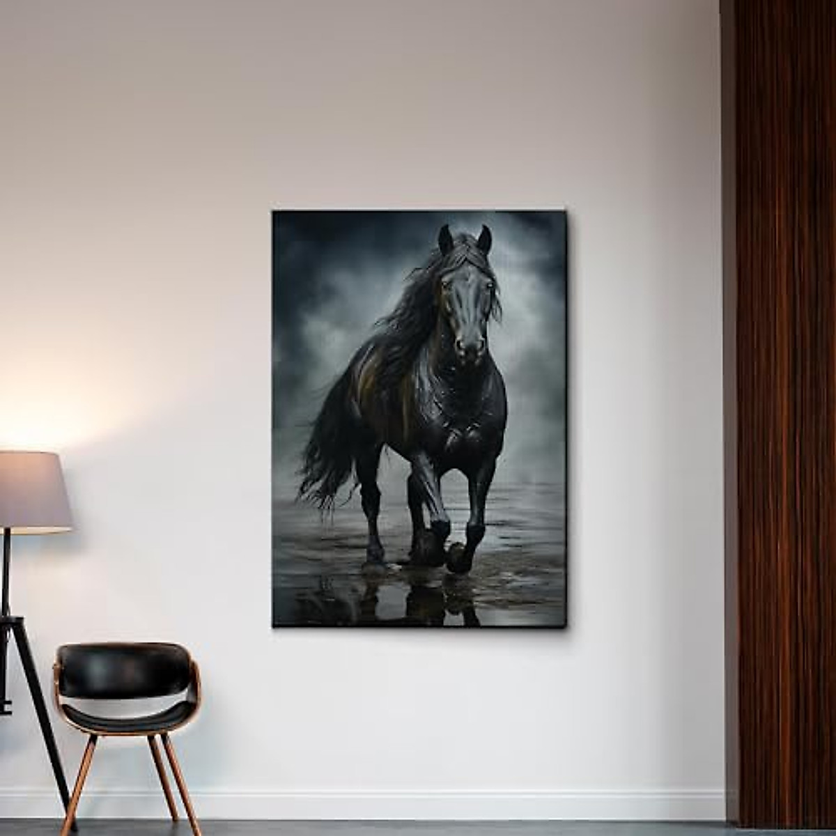 Majestic Black Stallion Galloping In The Clouds, Black Horse On Salt Flats, Canvas Print, Black Horse Print, Black Horse Wall Art, Canvas Prints, Home Decor