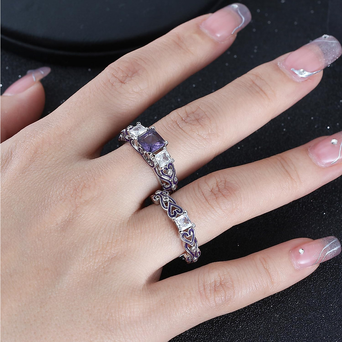 Ginger Lyne Collection Cherri Purple Princess Cut Engagement Wedding Band Bridal Set