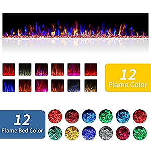 ZAFRO Electric Fireplace 42'' with Remote Control, Recessed Wall Mounted Electric Fireplace with Adjustable 12-Color Flame Brightness & Speed