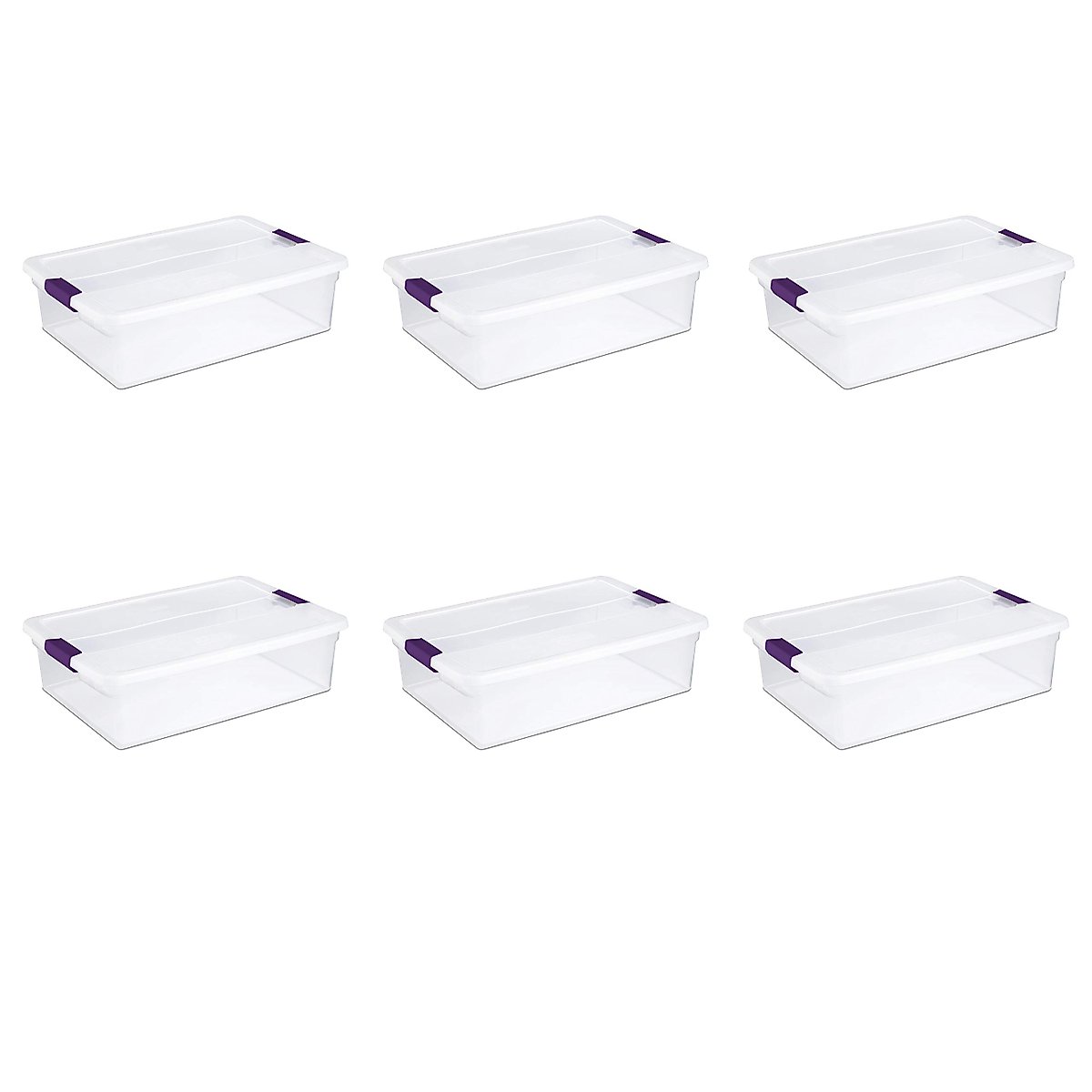 Sterilite 32 Quart/30 Liter ClearView Latch Box, Clear with Sweet Plum Latches, 6-Pack & Deep Clear Plastic Stackable Storage Container Bin Box Tote with Clear Latching Lid Organizing Solution, 4 Pack