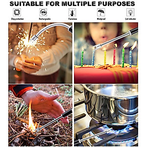 TOMOLO Electric Rechargeable Candle Lighter Grill Lighter Arc Lighter with Flexible Neck, LED Battery Display Safety Switch for Candle Camping Cooking BBQs Fireworks (Black&Silver)