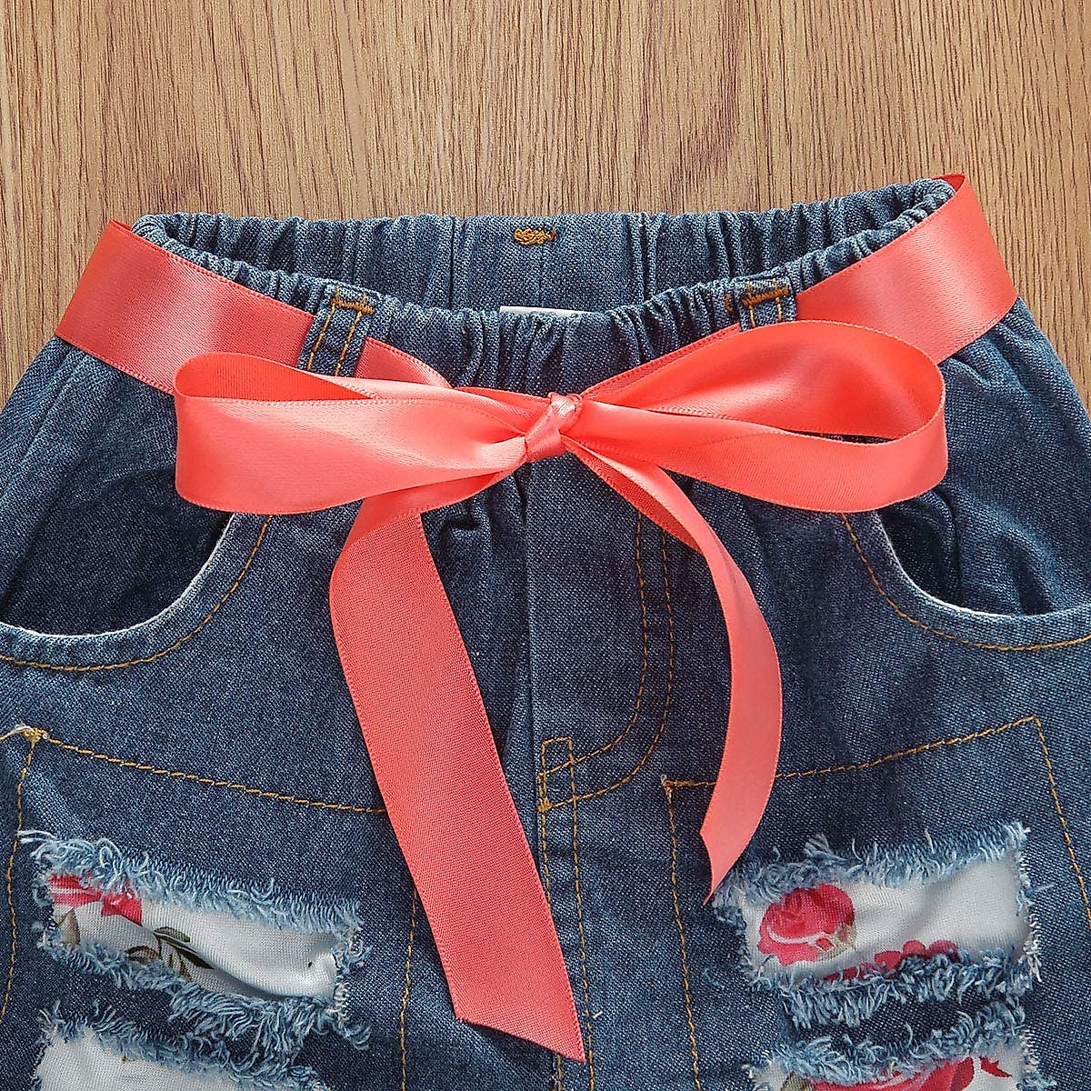 Bmnmsl Baby Toddler Girls Floral Short Sleeve Tops T-Shirt Vest & Denim Shorts Set Kids 1T 2T 3T 4T 5T 6T Clothes Summer Outfits (1, 3T)