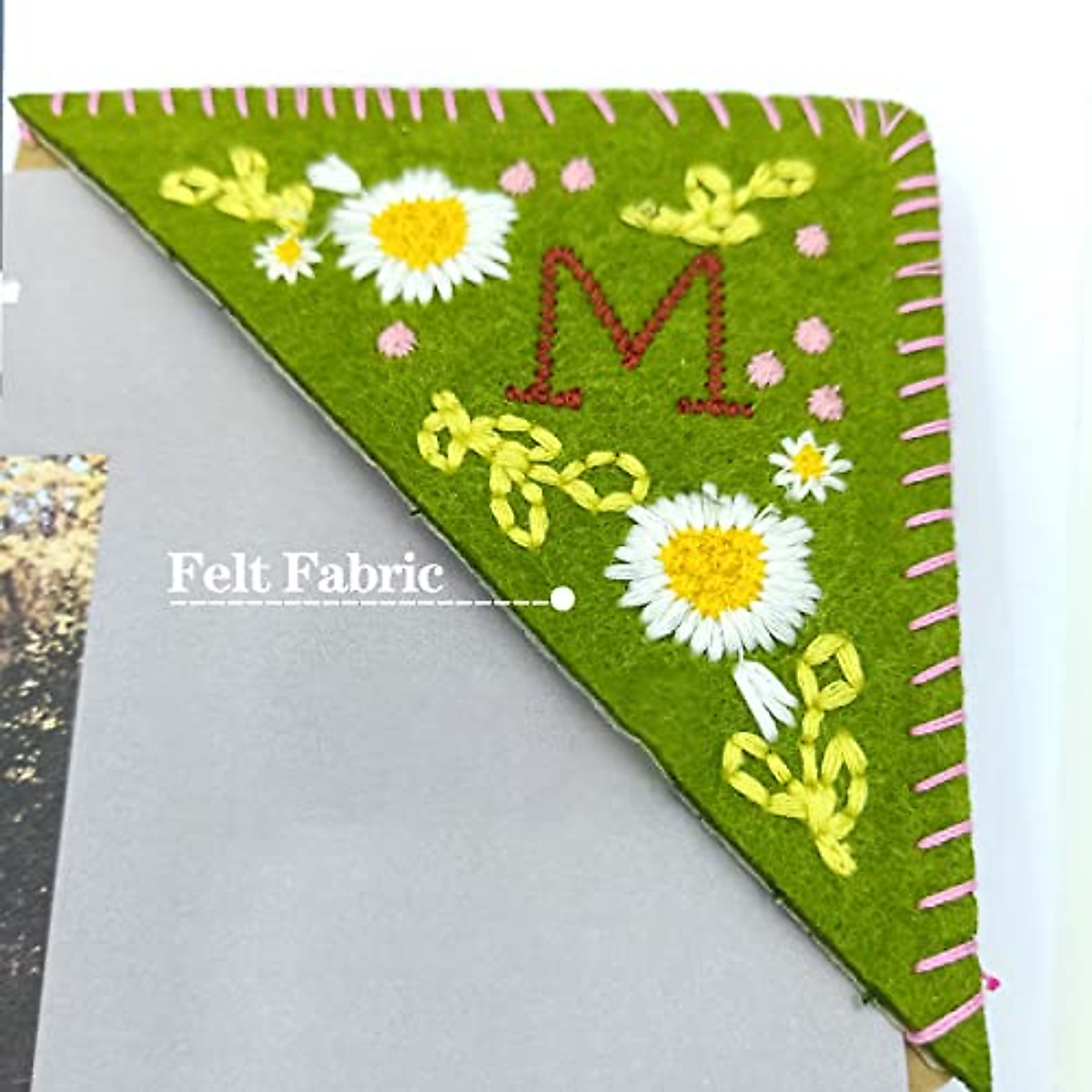 Personalized Corner Bookmark for Women, Embroidery Bookmark with Letter M, Felt Triangle Bookmark, Cute Flower Book Marks for Book Lovers
