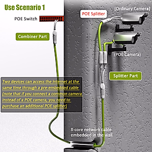 Ethernet Splitter, Waterproof PoE Combiner Splitter Adapter, Run 2 IP Cameras on 1 Network Cable