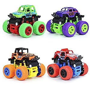 JAFATOY 4 Pack Toy Cars for Kids 3-5 Years Old Boys Girls Monster Trucks Pull Back Car Toy Monster Trucks Toy Toddler Car Toys