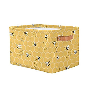 Storage Basket Organizer Animal Bee with Handles, Bee Print Foldable Storage Bins Rectangular Storage Box for Nursery Shelf Books Clothes Toys Kids Bins, 1 Pack