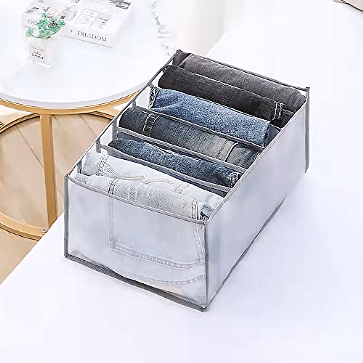 Vertrauen 3PCS Clothes Organizer, Foldable Closet Organizer, 7 Grids Drawer Dividers Storage Basket for T Shirt, Pants, Underwear, Panties, Socks