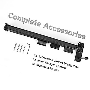 NesTidy Retractable Drying Rack, 3 x 25 L T-fold Clothes Drying Rack Space Saving with Towel Rod and Hanger Organizer, Wall Mounted Clothes Hanger Rack for Balcony, Laundry, Bathroom, Closet