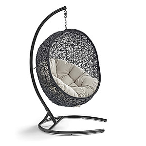 Modway EEI-739-BEI-SET Encase Wicker Rattan Outdoor Patio Porch Lounge Egg, Swing Chair with Stand, Beige