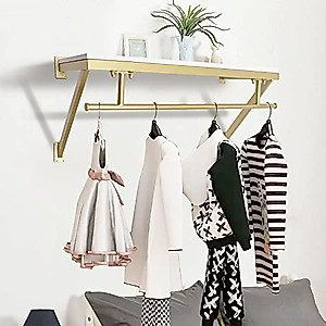 kunghei 31" Boutique Clothes Clothing Store Retail Wedding Dress Display Stand Wall-Mounted Garment Rack w/Wood Storage Shelf, Heavy Duty Clothing Racks for Hanging Clothes Metal Pipe Towel Rack