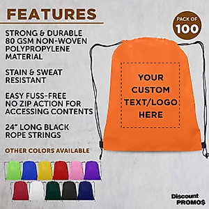 DISCOUNT PROMOS Custom Non-Woven Drawstring Backpacks Set of 100, Personalized Bulk Pack - Bring Everywhere You Go, Great for Travelling, Gym and for Everyday Use - Orange