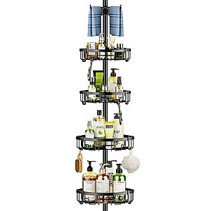 Coonoor Corner Shower Caddy Tension Pole - 62-115 INCH - 4-Tier Rustproof Bathroom Organizer Shelves, Adjustable Bathtub Tub Shampoo Storage
