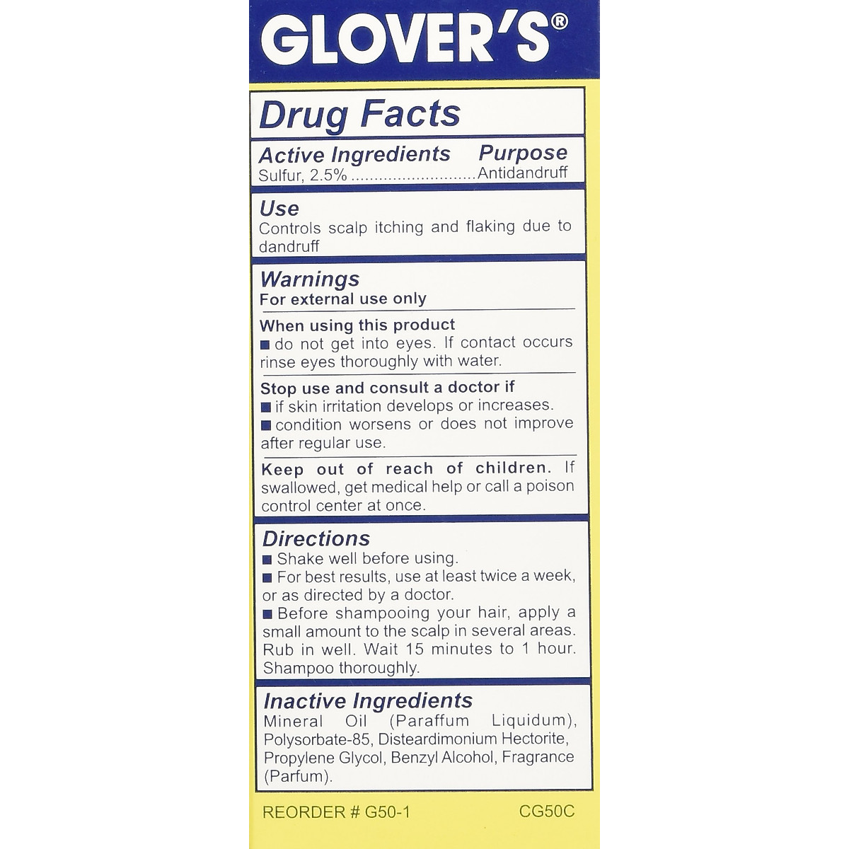 Glovers Dandruff Control Medicine Regular Formula 2.75 oz