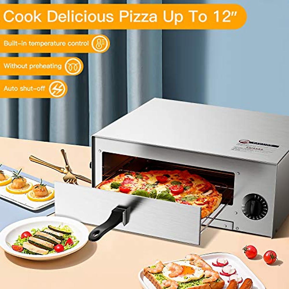 Giantex Pizza Bake Oven Kitchen Pizza Toaster Home Commercial Countertop Pizza Maker Stainless Steel Bake Pan with Handle and Removable Pizza Tray