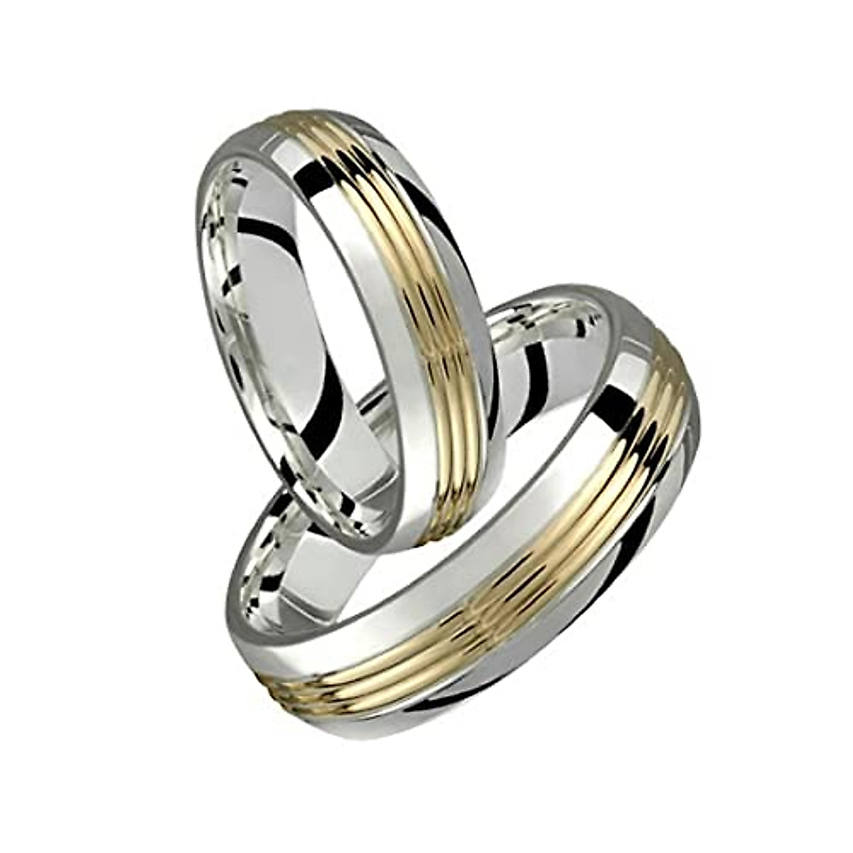 Alain Raphael two-tone .925 sterling silver & 10K yellow gold (solid, not plated) 6 millimeters wide wedding band set