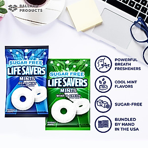 Sugar Free Lifesavers Mints Variety Pack - Sugar Free Lifesaver Mints - 2 Flavors - Life Savers Wint O Green and Life Savers Pep O Mint - Bundle with Ballard Products Pocket Bag (2 Pack)