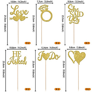 12 Pack He Asked She Said Yes Centerpiece Sticks Love Heart I do Ring Table Centerpiece Sticks for Wedding Engagement Bridal Theme Party Supplies Gold (gold)