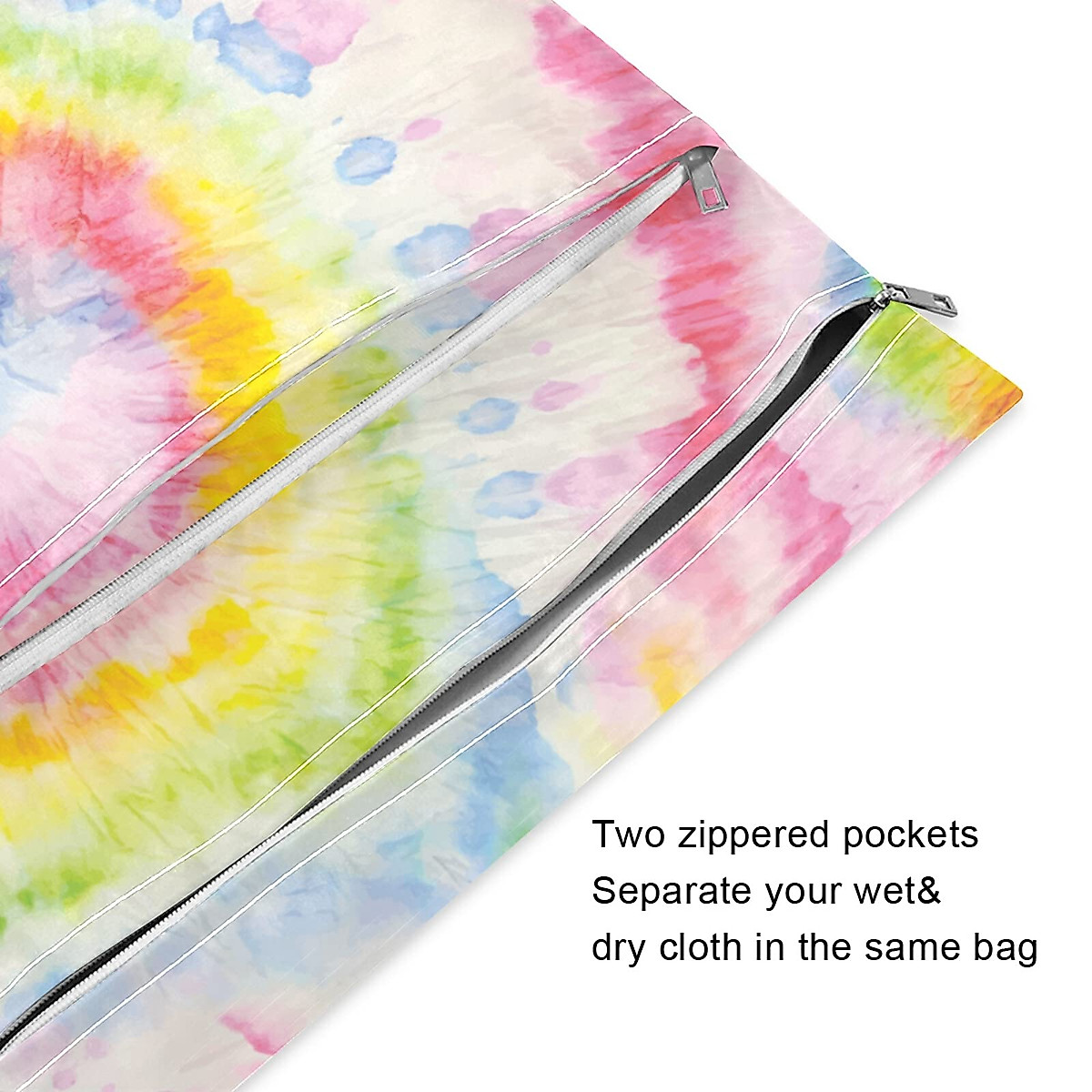 xigua 2 Pack Wet Dry Bags for Cloth Diaper Waterproof Swimsuits Bag with Handle Wristlet for Travel Beach Pouch, Rainbow Tie Dye