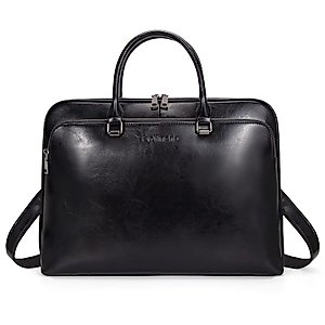 Blofinche Genuine Leather laptop Briefcase: Messenger shoulder bag 15 16 inch men macbook case women work satchel designer handbag Black