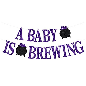 A Baby is Brewing Banner, Baby Shower, Gender Reveal Backdrop, Glittery Halloween Themed Welcome Baby Boy or Girl Party Decorations