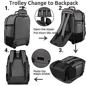 ZOMFELT Rolling Backpack, Travel Backpack with Wheels, Carry on Backpack with 3 Packing Cubes, 17.3 Inch Wheeled Laptop Backpack for Men Women Adults to Travel Work Business Grey