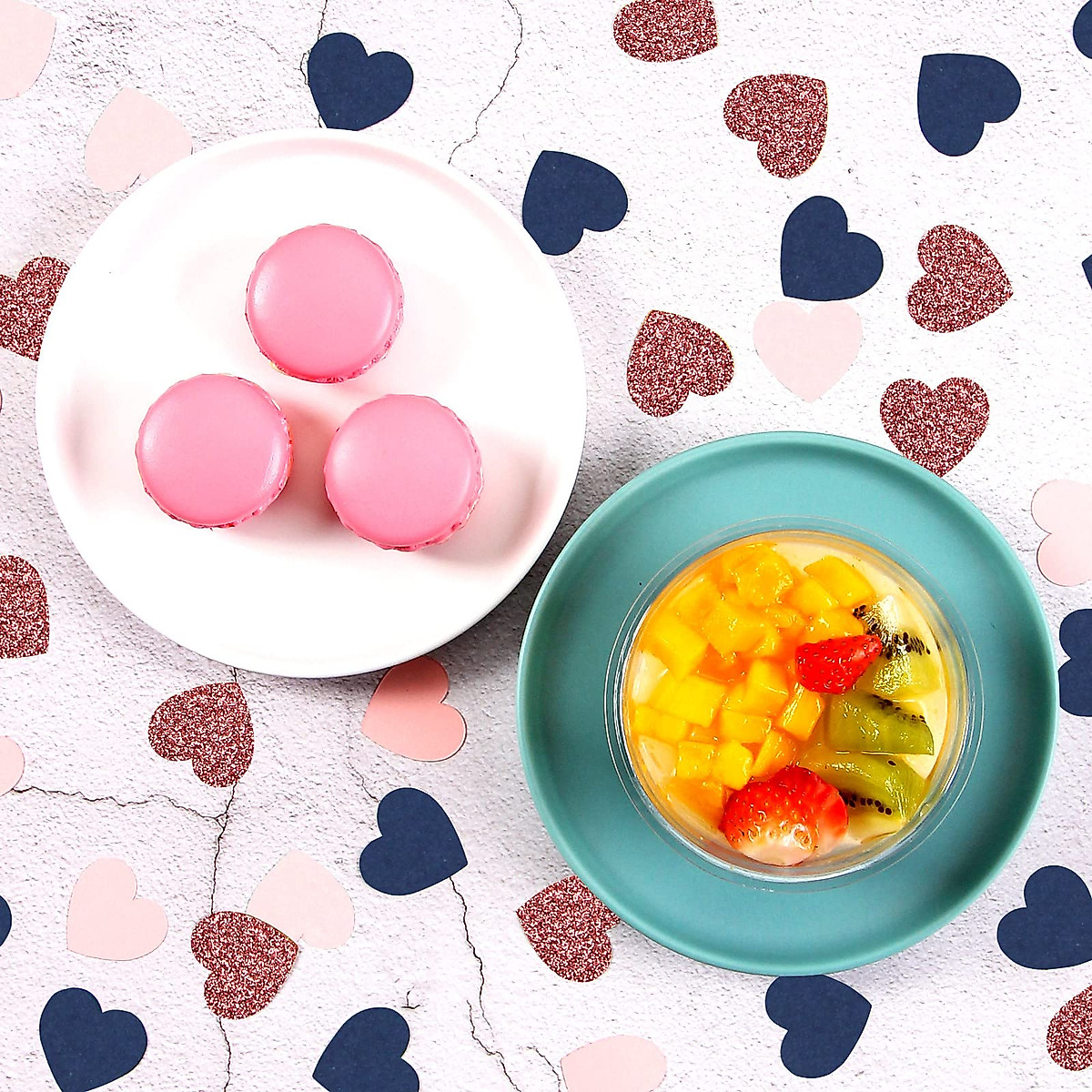 Navy-Blue Pink Rose-gold Heart Confetti - 300pcs Valentines Day Decor Glitter Paper Dots Gender Reveal Graduations Wedding Bachelorette Engagement Birthday Party Table Decorations Lasting Surprise