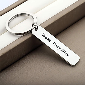 CENWA Wake Pray Slay Quote College Student Gift Friendship Keychain Morning Motivation Inspiring Jewelry Gift For Best Friend (Wake play slay K)