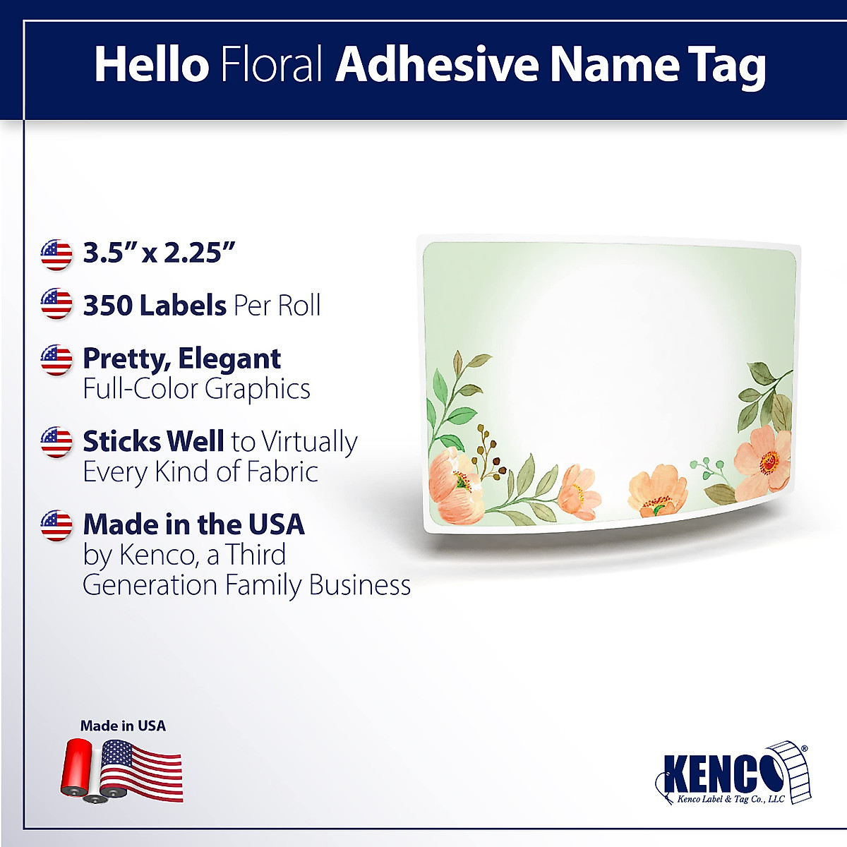 350 Pack Hello My Name is Stickers Identification Badges, 3.5" X 2.25" Peel and Stick for Conferences, Offices and Schools - Made in The USA (Floral)