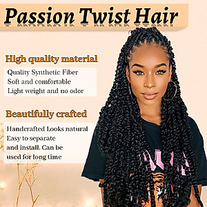 Passion Twist Hair 18 Inch Water Wave Crochet Hair 6 Packs Passion Twists Crochet Hair Long Braiding Hair Bohemian Synthetic Hair Extensions(18inch, #1B)