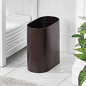 mDesign Slim Pill Shaped Metal 1.98 Gallon Recycle Trash Can Wastebasket, Garbage Container Bin for Bathrooms, Kitchen, Bedroom, Home Office - Durable Stainless Steel - Mirri Collection - Bronze