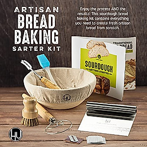 Sourdough Start Kit - Sourdough Bread Baking Supplies 2 Banneton Bread Proofing Basket Bowls, 2 Cloths, Whisk, Bread Lame, Dough Scraper, 2 Brushes - Sourdough Starter Kit Bread Making & Baking Tools