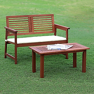 Furinno FG161167 Tioman Hardwood Outdoor Bench in Teak Oil, Natural & FG18506 Tioman Hardwood Patio Furniture Outdoor End Table, Natural