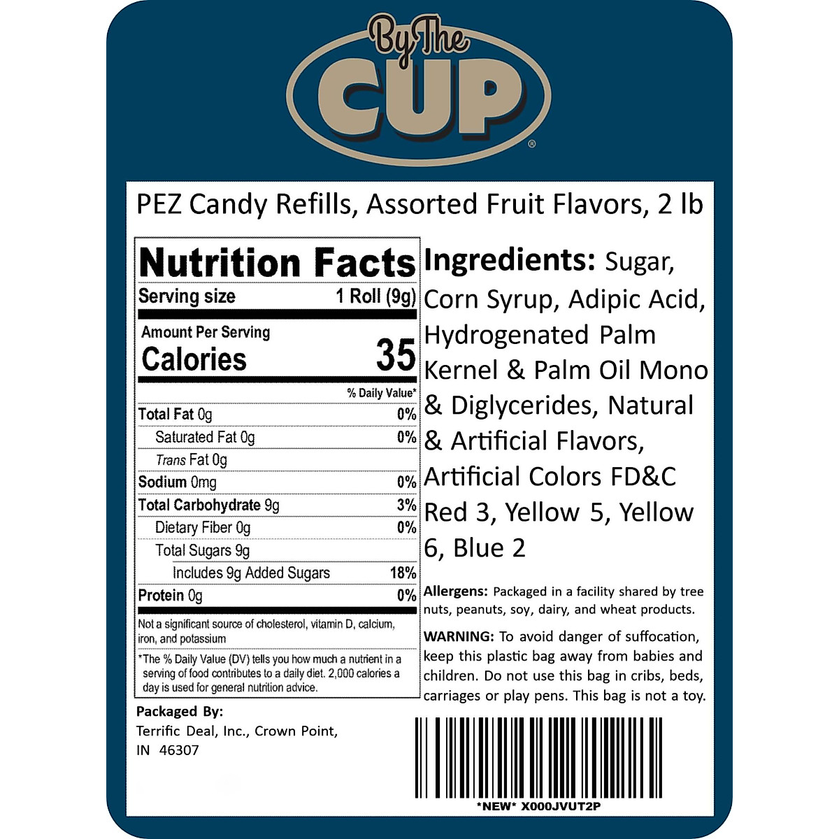 By The Cup PEZ Candy Refills, Assorted Fruit Flavors, 2 Lb Resealable Bag