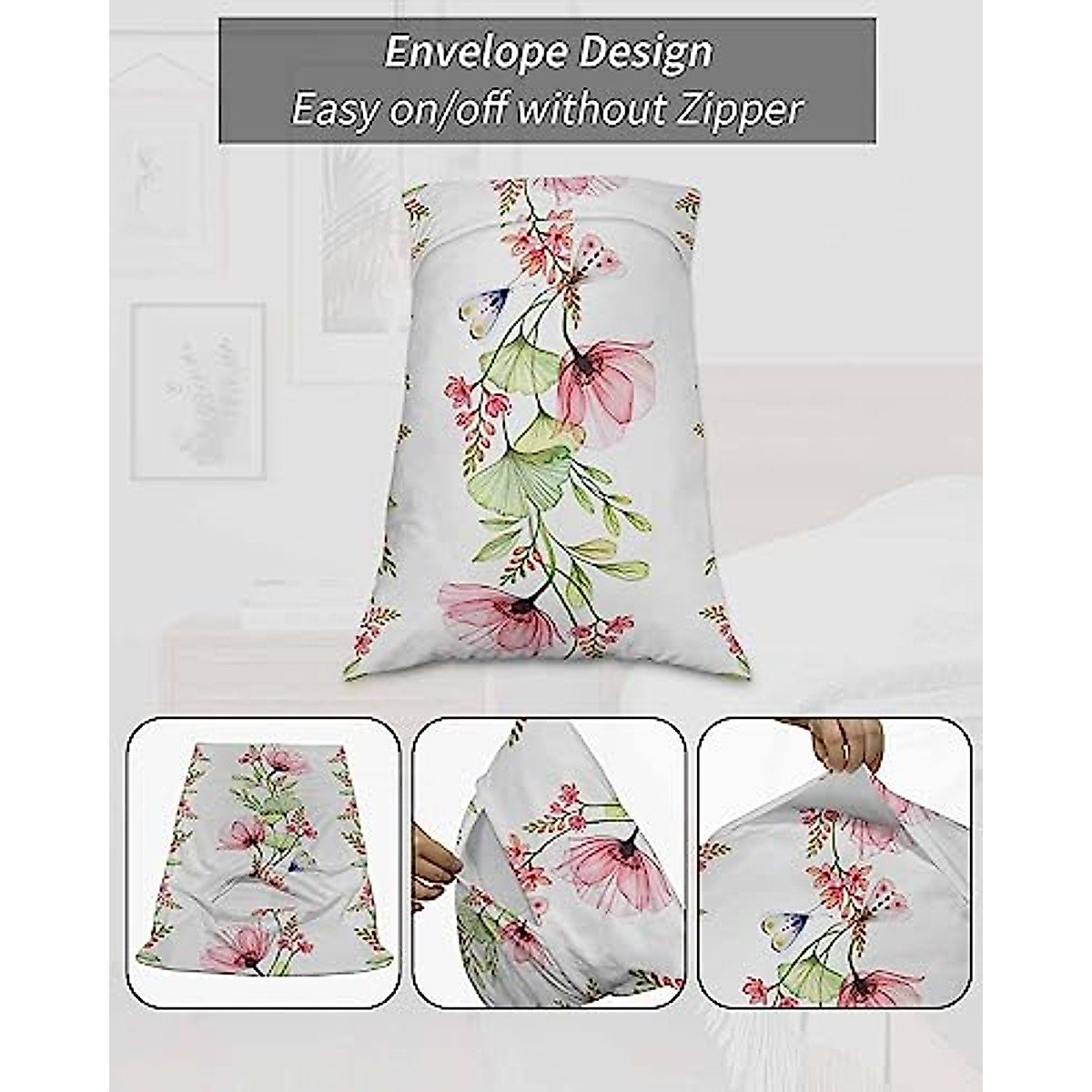 Edwiinsa Red Teal Spring Floral Pillow Covers King Standard Set of 2 20x36 Bed Pillow, Farmhouse Summer Flowers Plush Soft Comfort for Hair/Skin Cooling Pillowcases with Envelop Closure