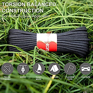 Nylon Rope Diamond Braided Black Rope 1/8inch×50feet（3mm×15m）,High Strength Clothes line,Swings Nylon Cord,Hiking, Camping Poly Rope,Climbing Knots Utility Rope,Crafting Rope,Mooring Outdoor Rope
