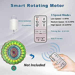 Disco Ball Motor with Remote, 2000mAh Battery Powered Rotating Wind Spinner Motor, Disco Ball Spinner Variable Speed & Timing, USB Rechargeable Hanging Display Motor for Baby Crib Mobile, Wind Chime