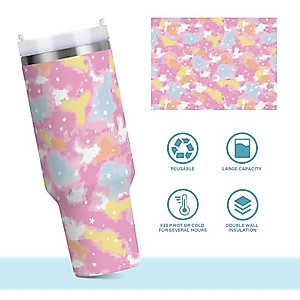 Caikeny Insulated Tumblers with Lid and Straw Tie Dye Pastel Colorful 30 oz Reusable Stainless Steel Cup Star Water Bottle Coffee Travel Tumbler Mug for Women Men